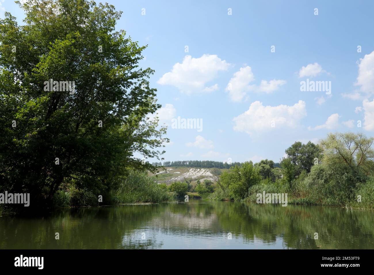 Ancient multimillion chalk mountains on the steppe surface of earth ...
