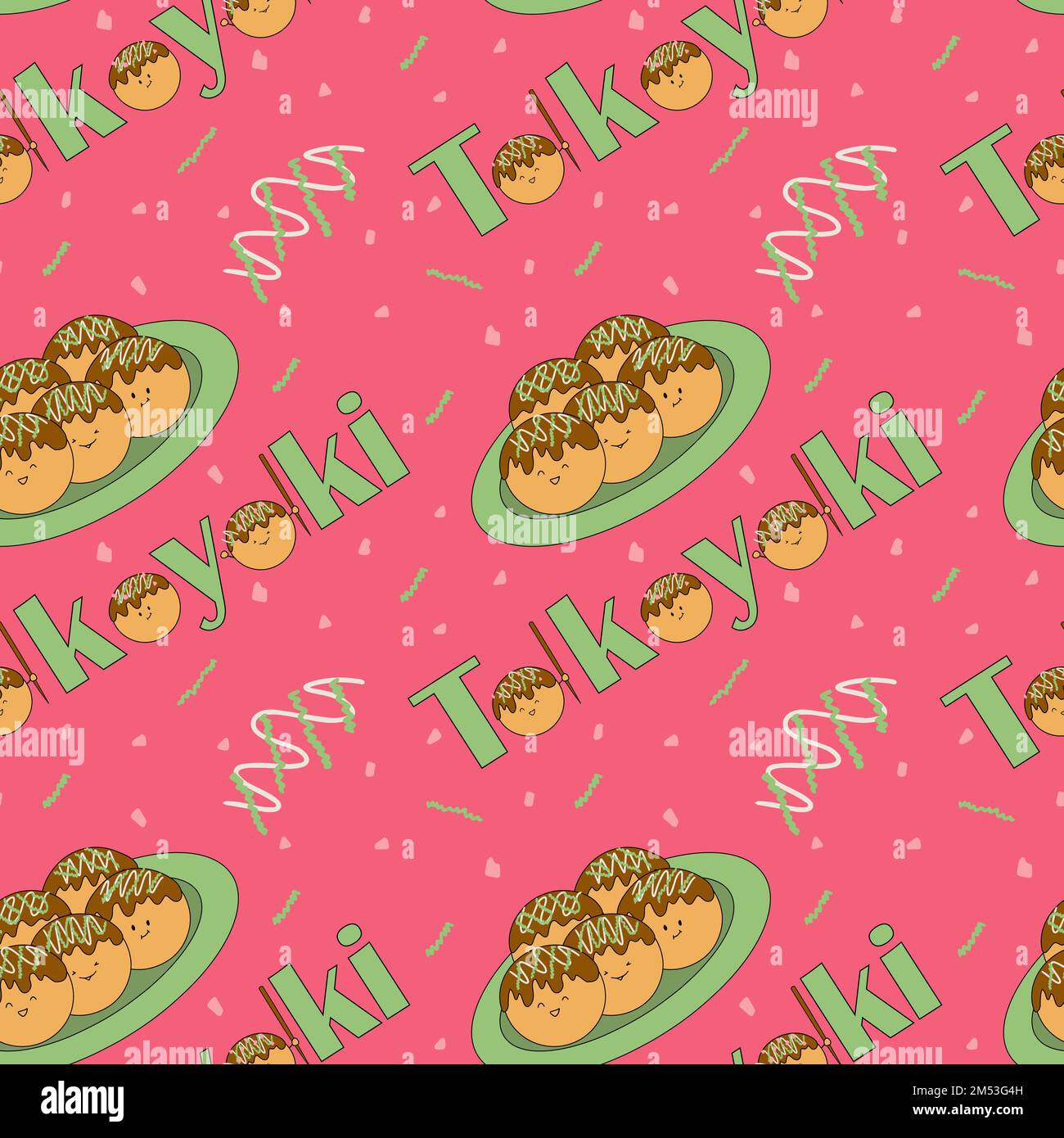 Asian dish - takoyaki. Octopus balls. Japanese kitchen. Cute character ...