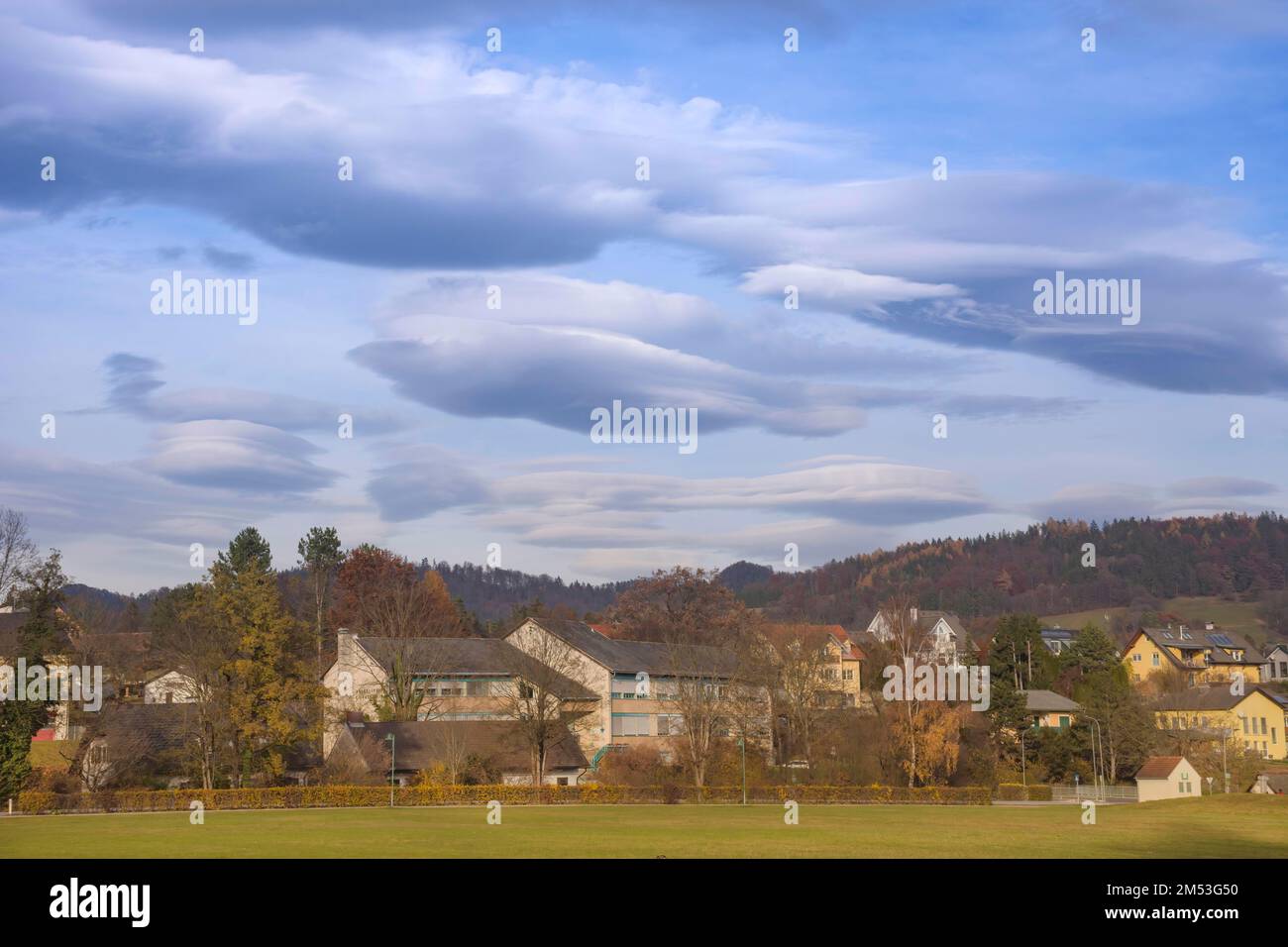 Autumn landscape with houses of the charming little town of Rein ...