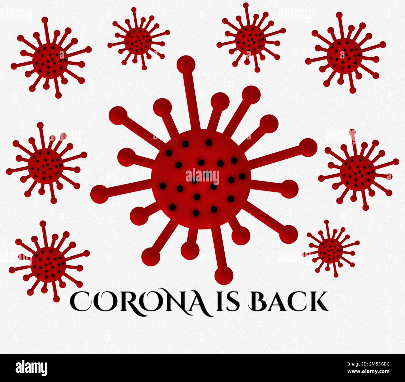 An 3D rendering red coronavirus icons symbol with CORONA IS BACK text ...
