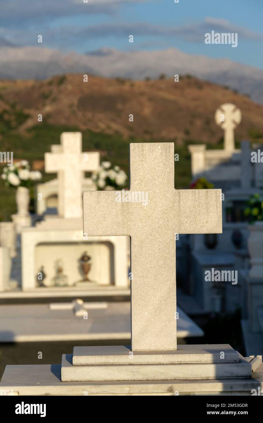 Cross on a grave in a Greek cemetery at dawn Stock Photo - Alamy