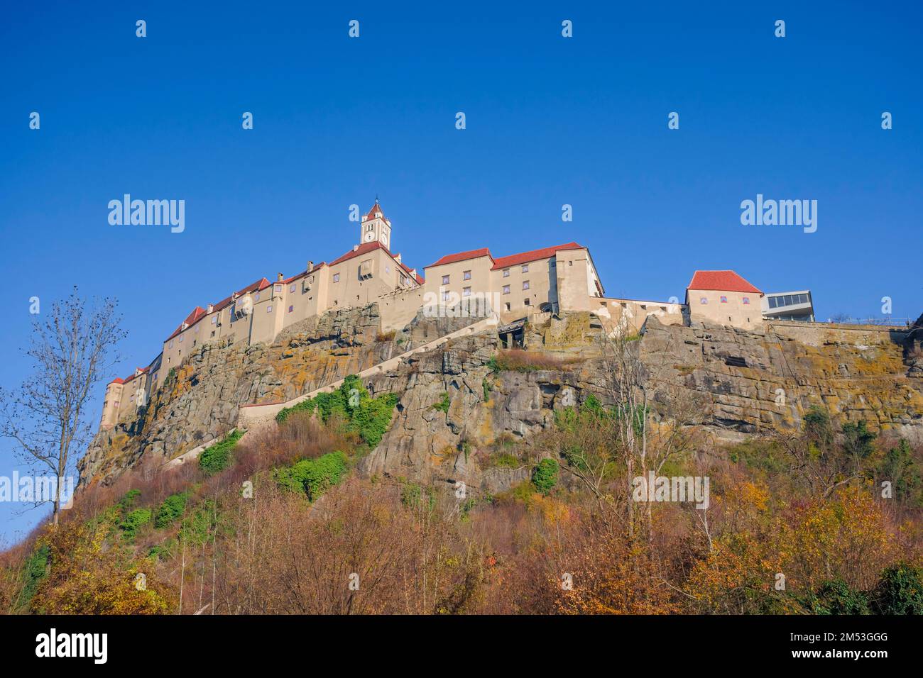 The medieval Riegersburg Castle on top of a dormant volcano, surrounded ...