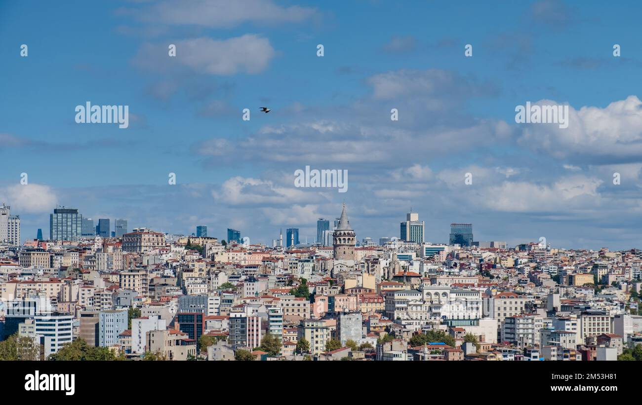 Istanbul cityscape in Turkey with Galata Tower, 14th-century city ...
