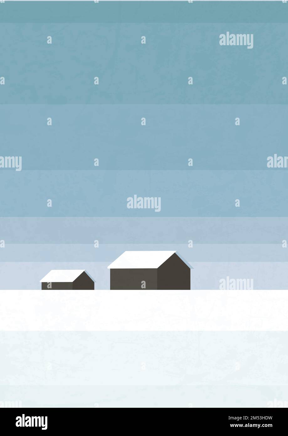 Nordic village landscape illustration poster. Scenic nature Stock ...