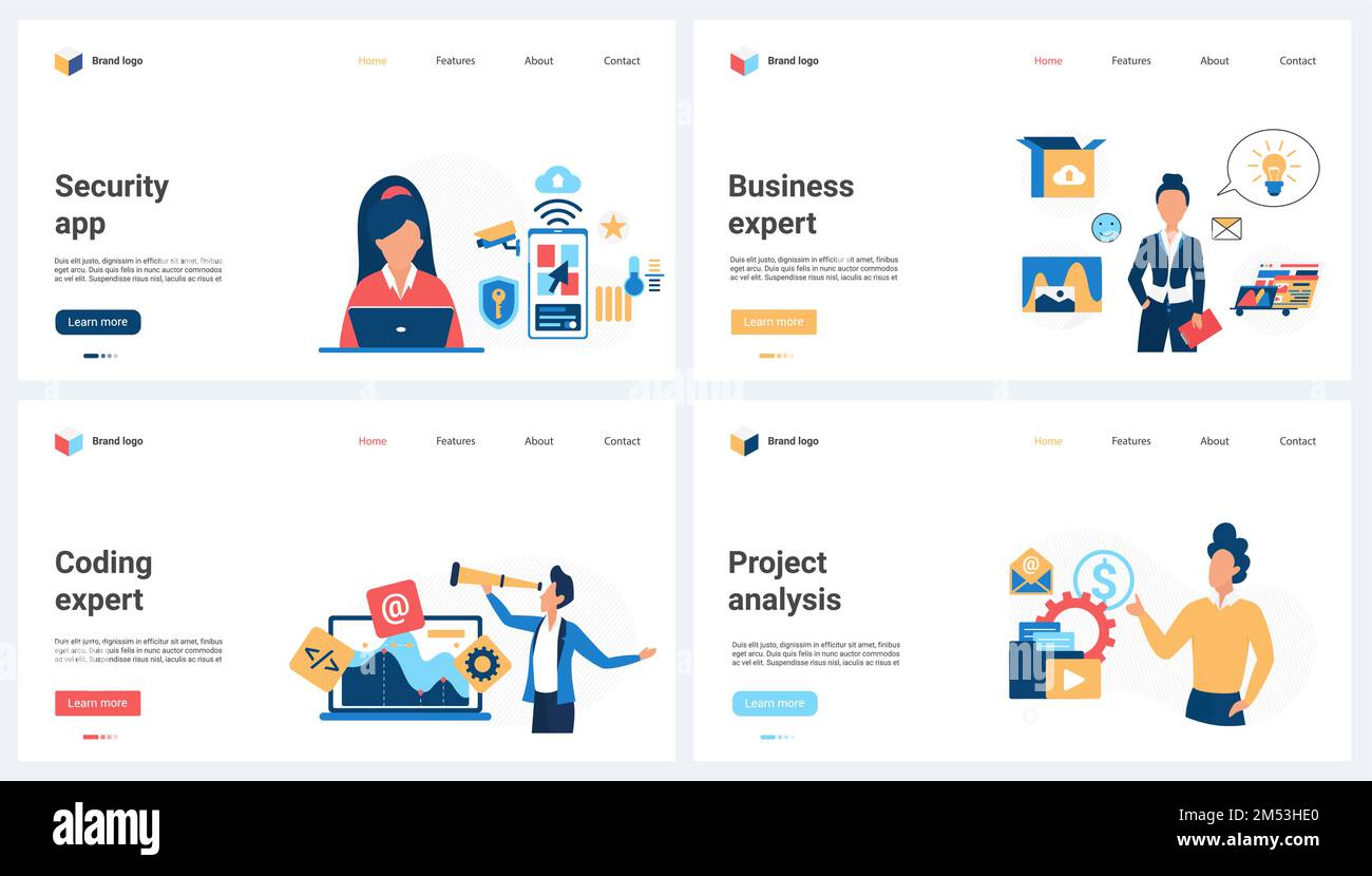 Expert analysis of digital projects, coding and application security set vector illustration ...