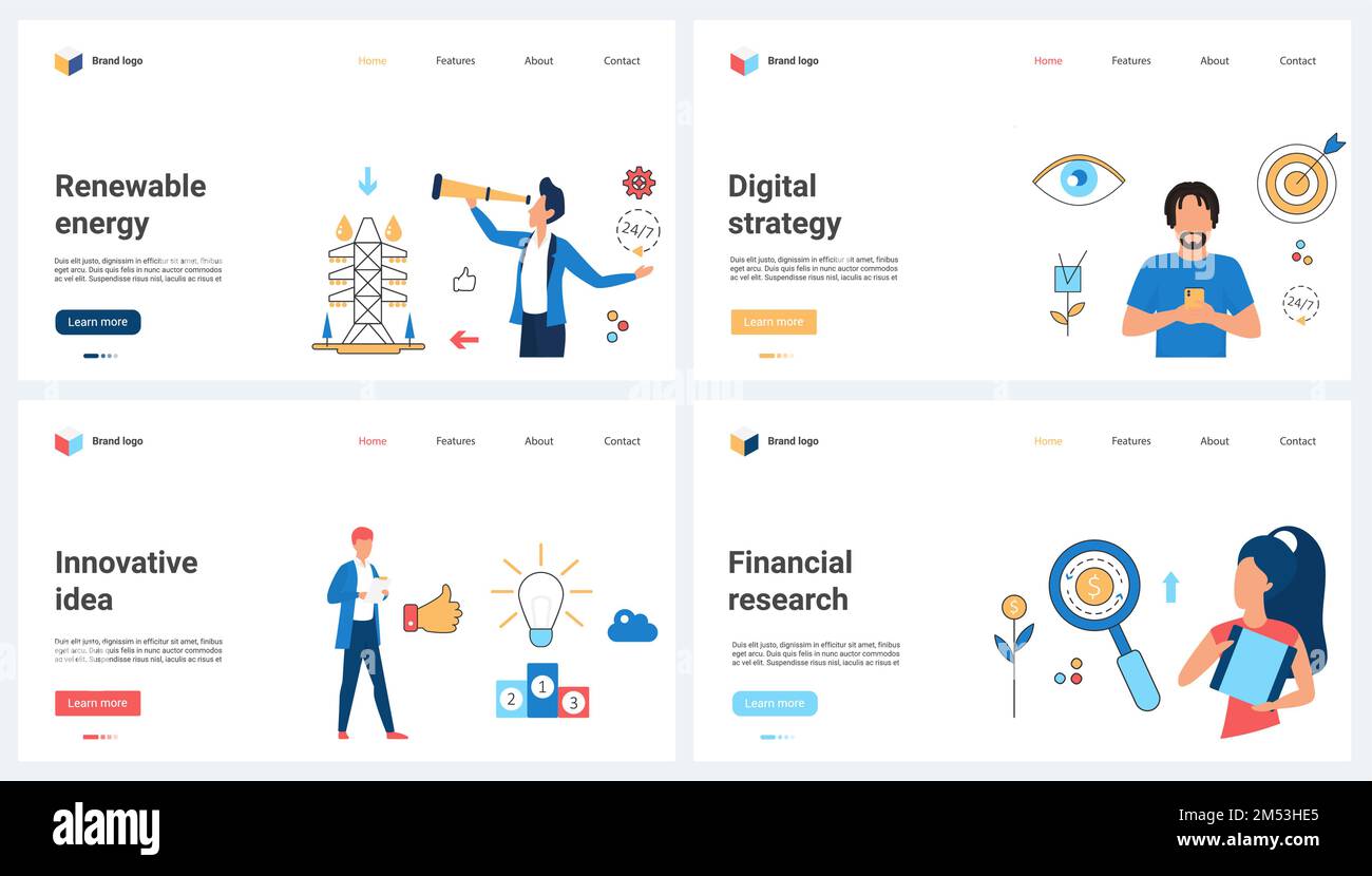Innovative ideas and research renewable energy, digital business financial strategy set vector ...
