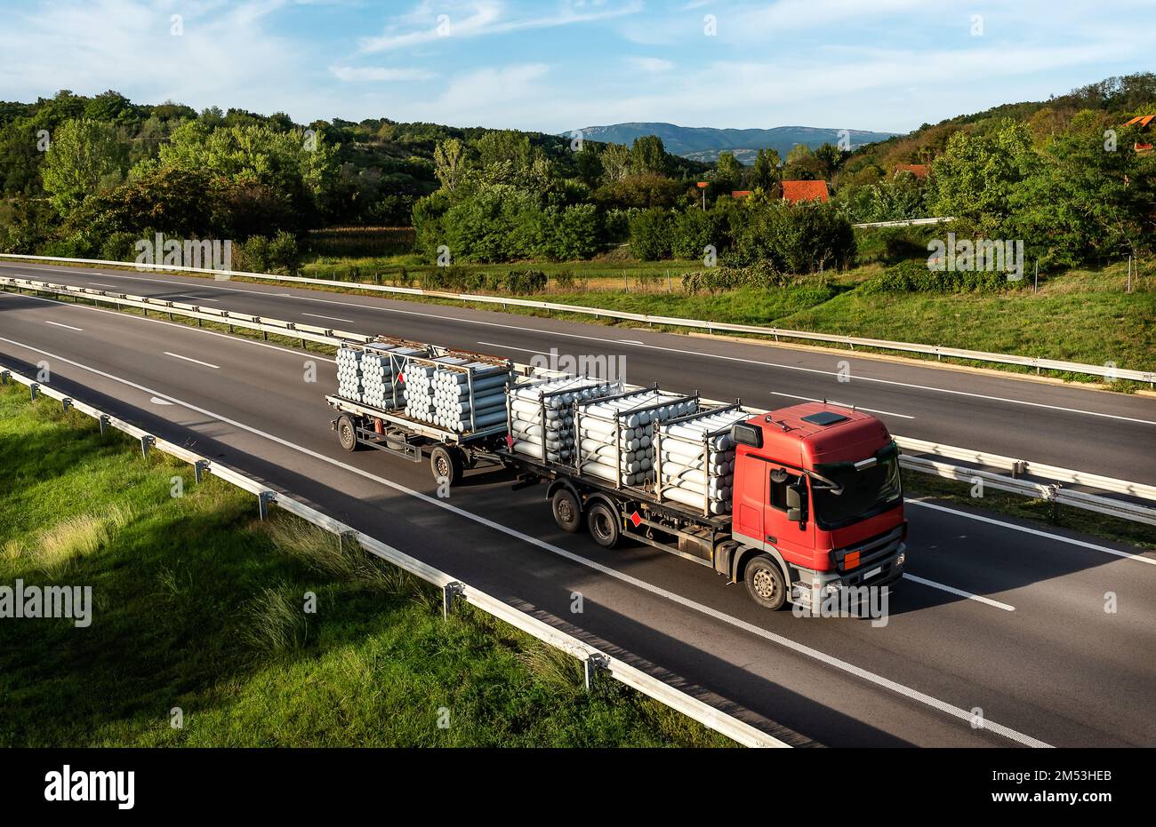 Transportation truck on highway - Mobile gas refueller containers for ...