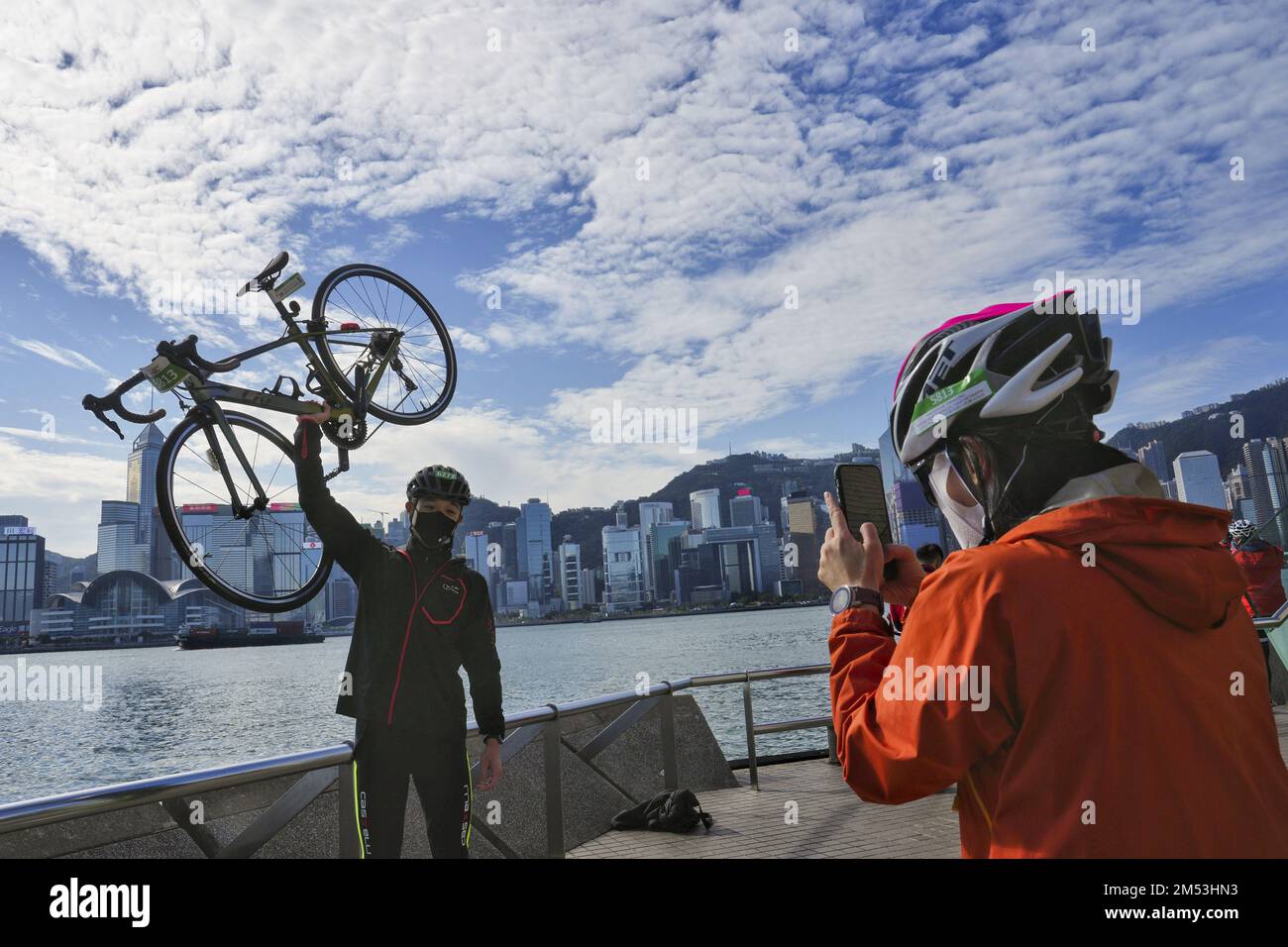 Hong Kong Cyclothon 2022, Riders take pictures in Tsim Tsui Tsui after ...
