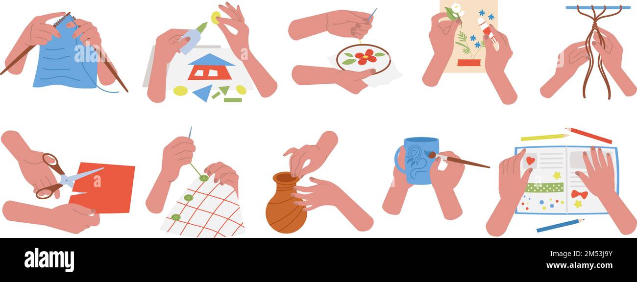 Handmade workshop, craft and embroidery process. Human hands create and ...