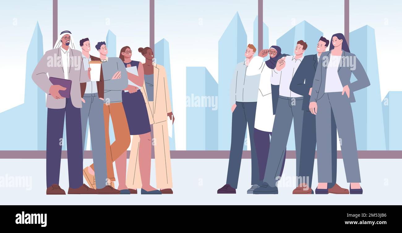 Corporate business teams in office. Opposition groups with leaders ...