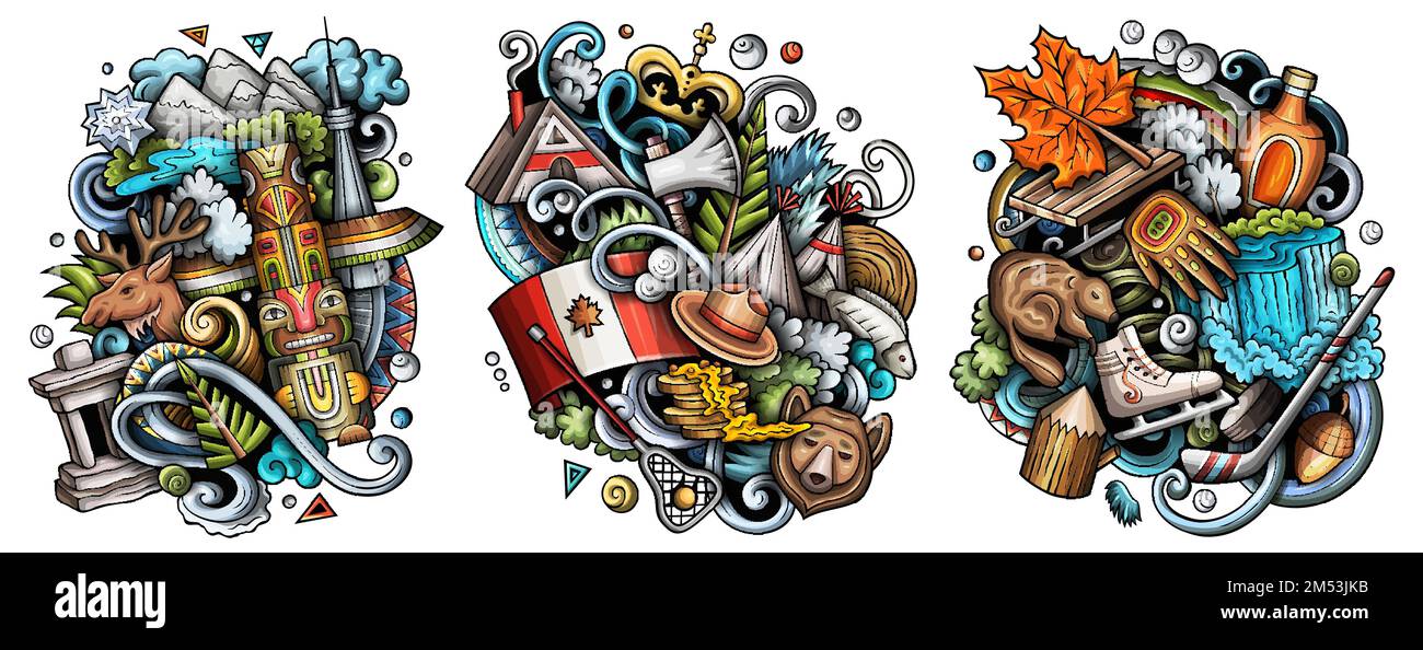 Canada cartoon vector doodle designs set. Colorful detailed ...