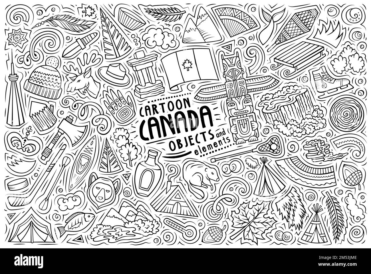 Cartoon vector doodle set of Canadian traditional symbols, items and ...