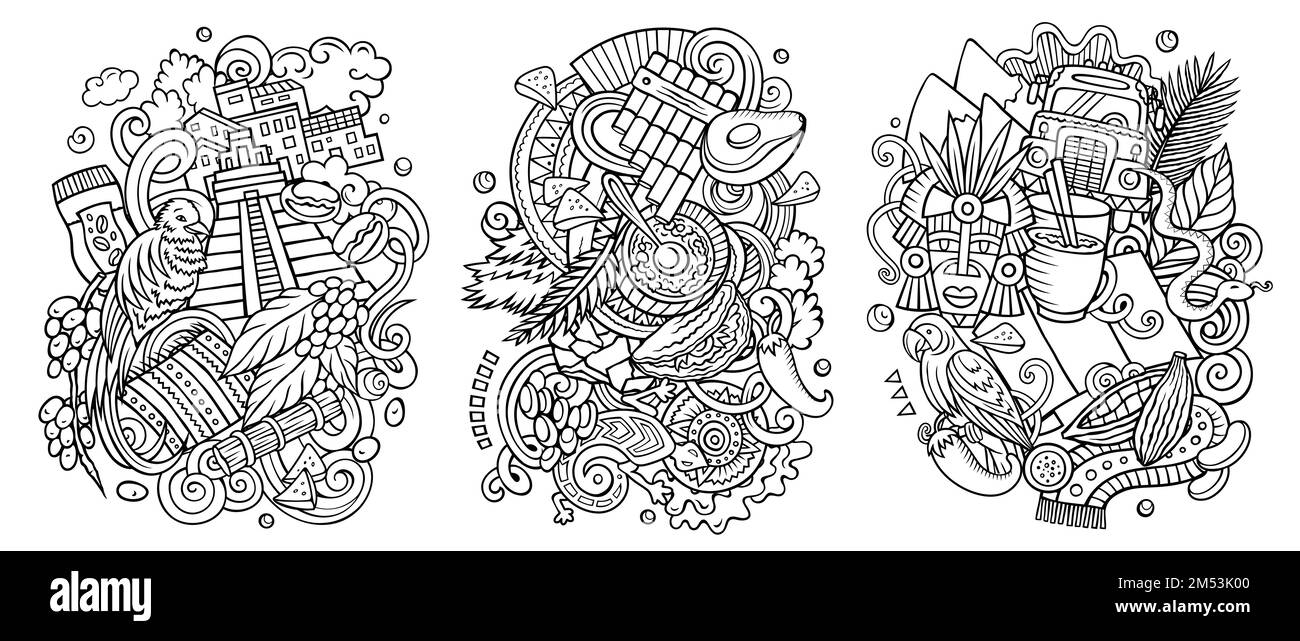 Guatemala cartoon vector doodle designs set. Colorful detailed ...