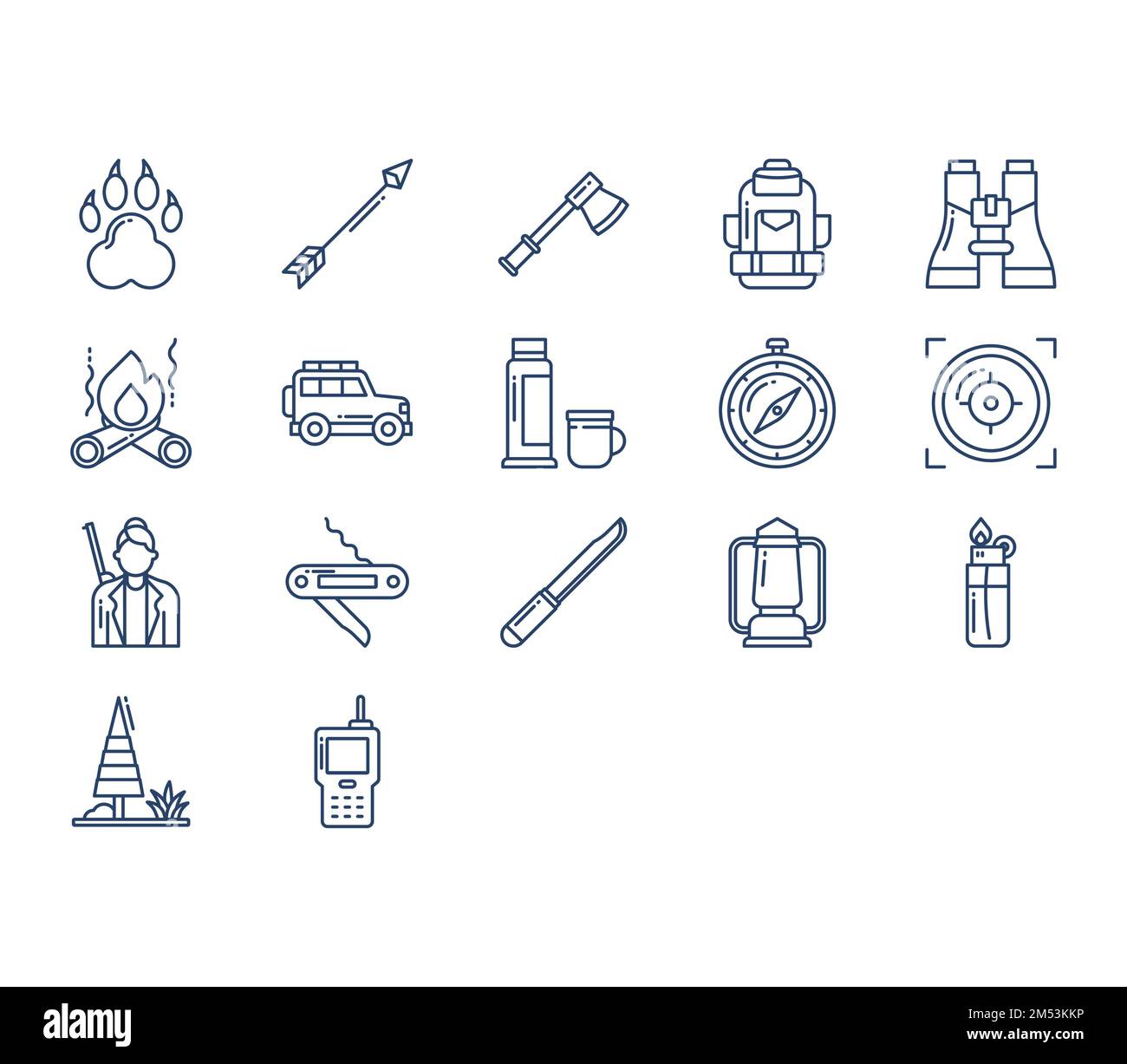 The camping equipment icon set on white background Stock Vector Image ...