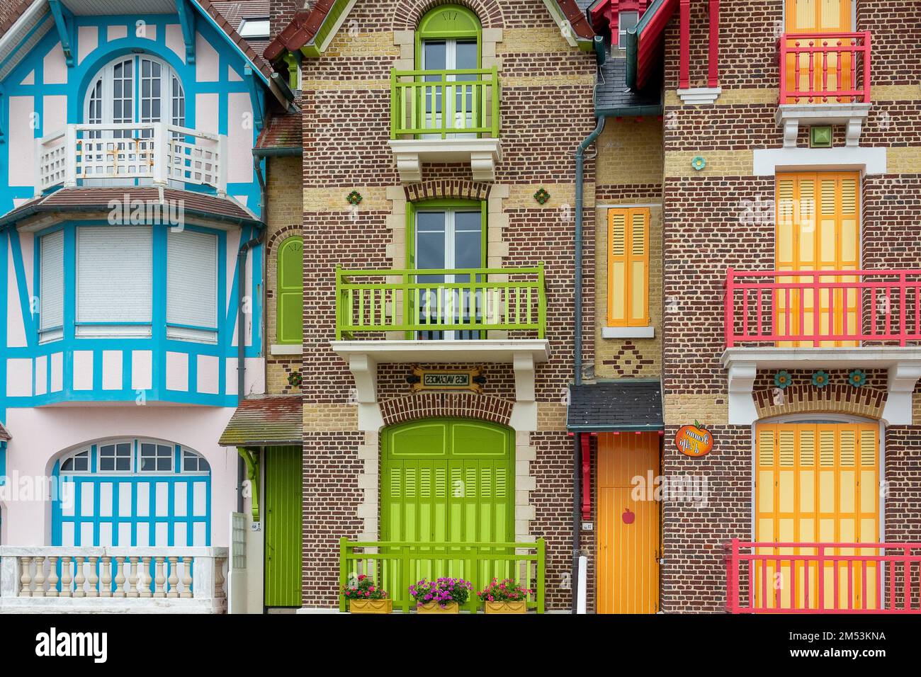 A line of colored houses in Mers-Les-Bains in Normandy France Stock ...