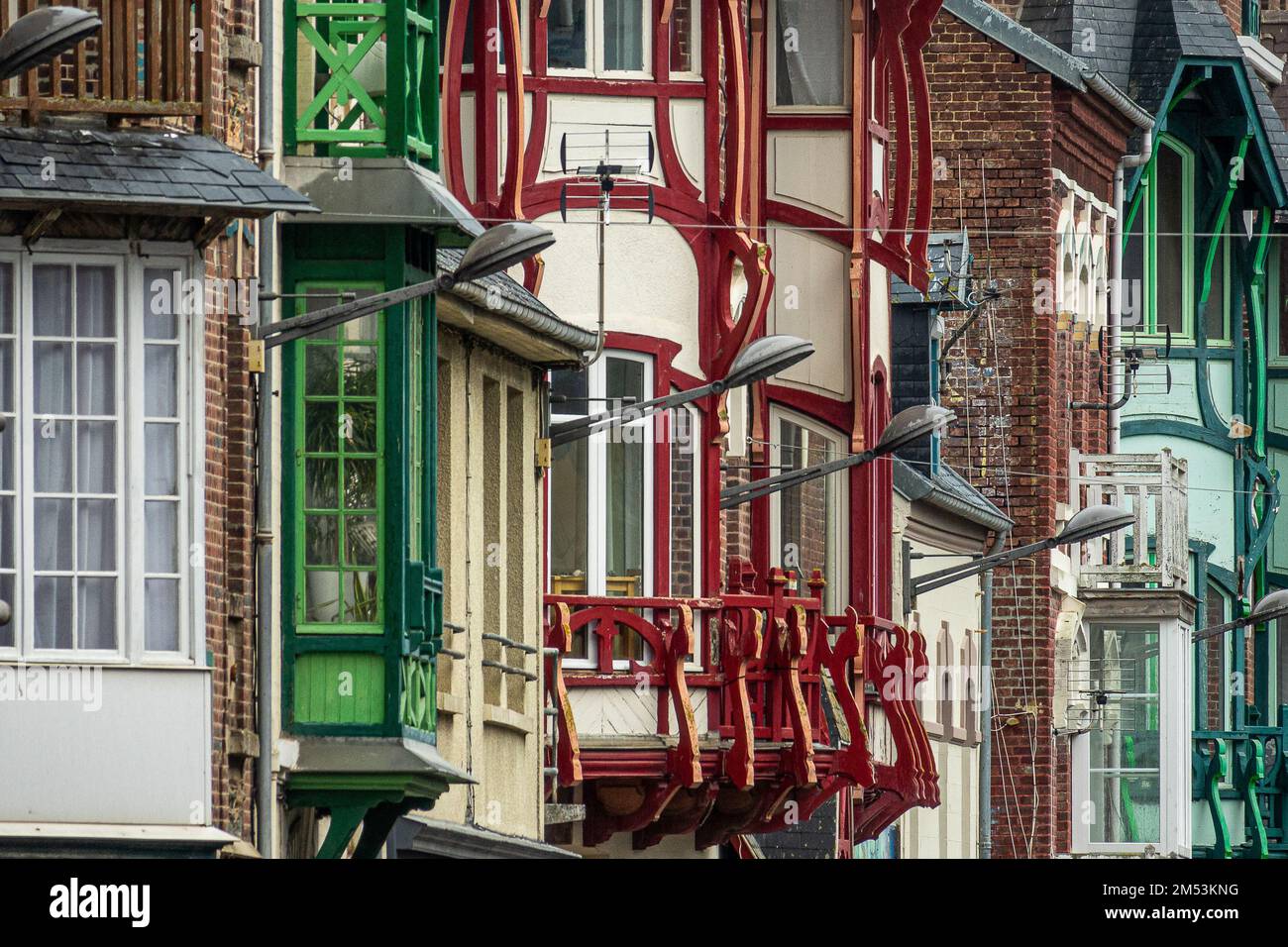 A line of colored houses in Mers-Les-Bains in Normandy France Stock ...