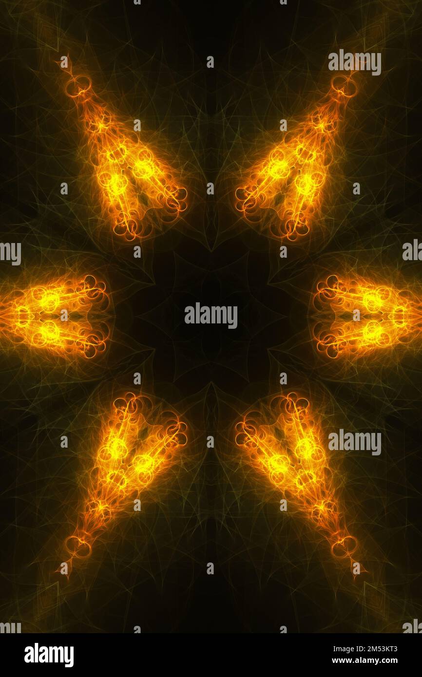 An abstract bright fireworks background with symmetrical shapes against ...