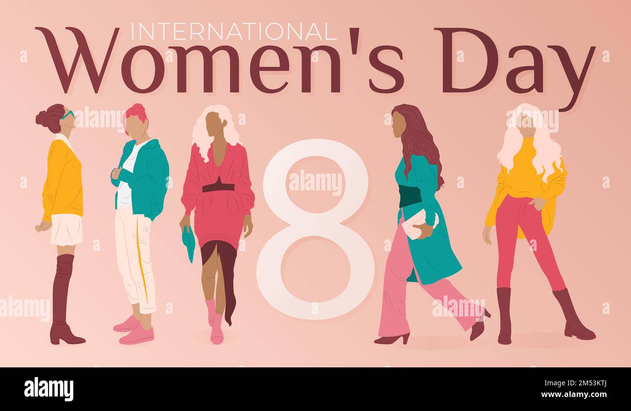 Women's day banner with stylish woman and number 8 on backdrop Stock ...