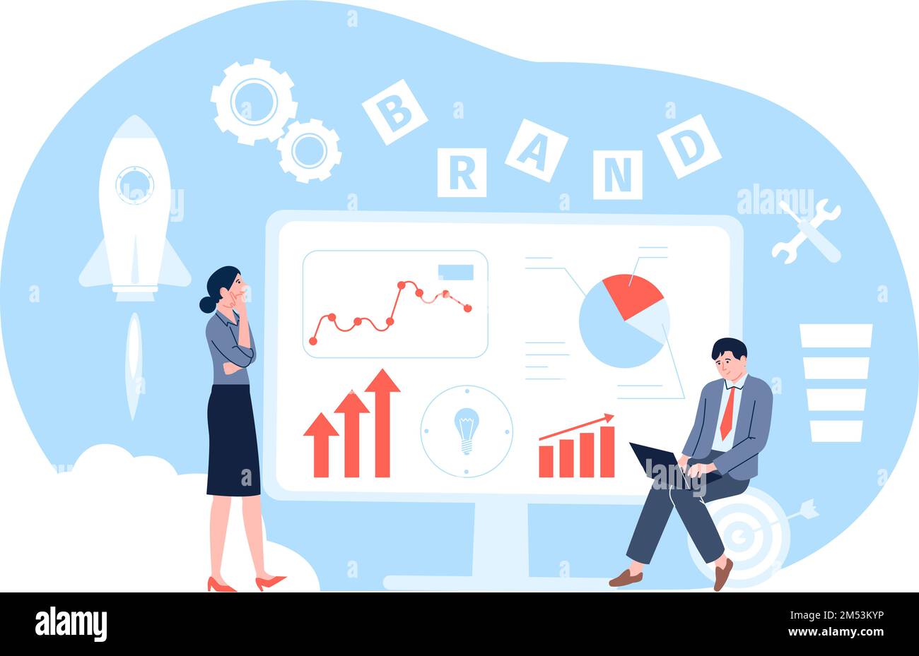 Corporate brand analysis, new start up develop. Business couple ...