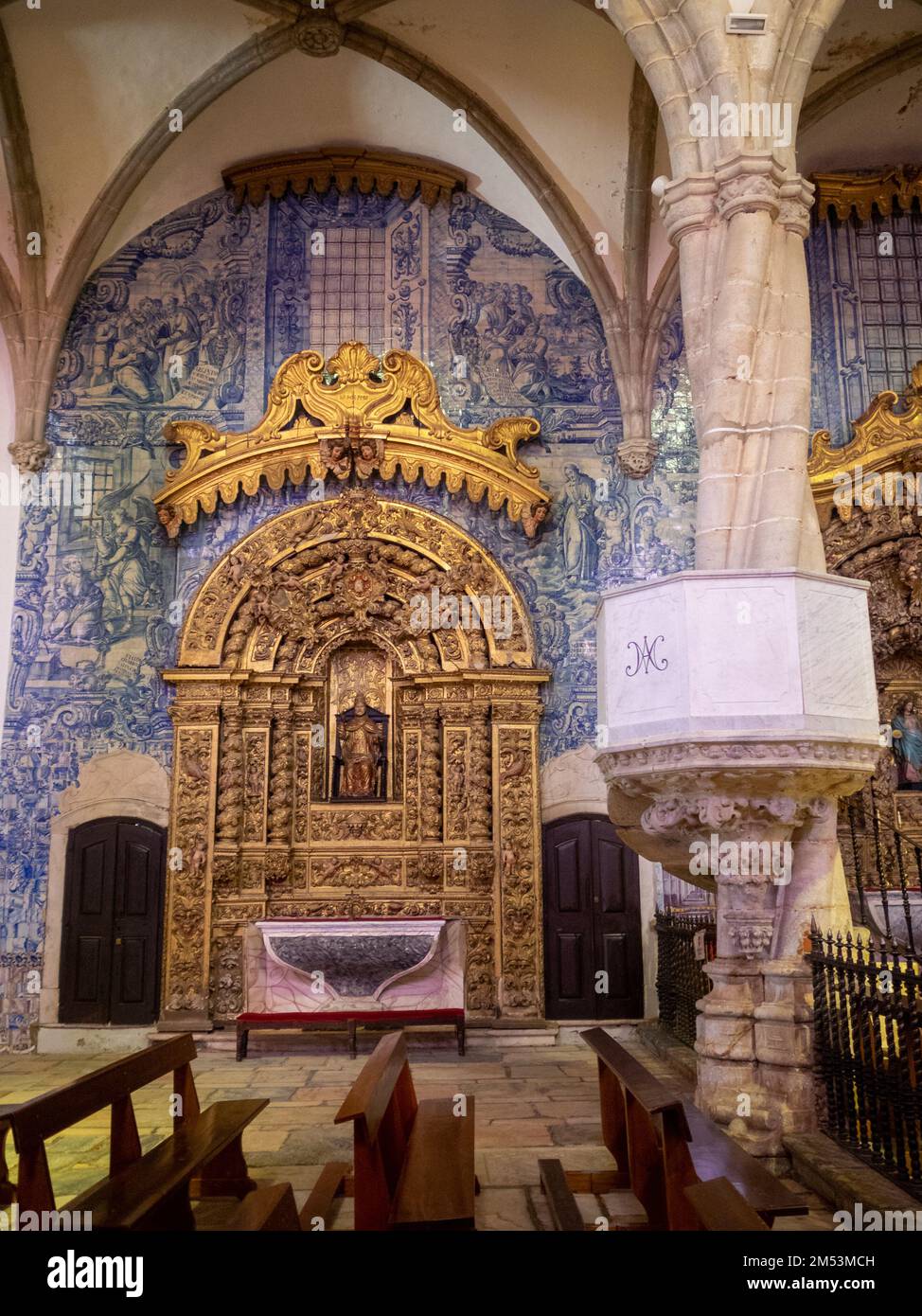 Pulpit and side altar of Santa Maria Madalena Church, Olivenza Stock ...