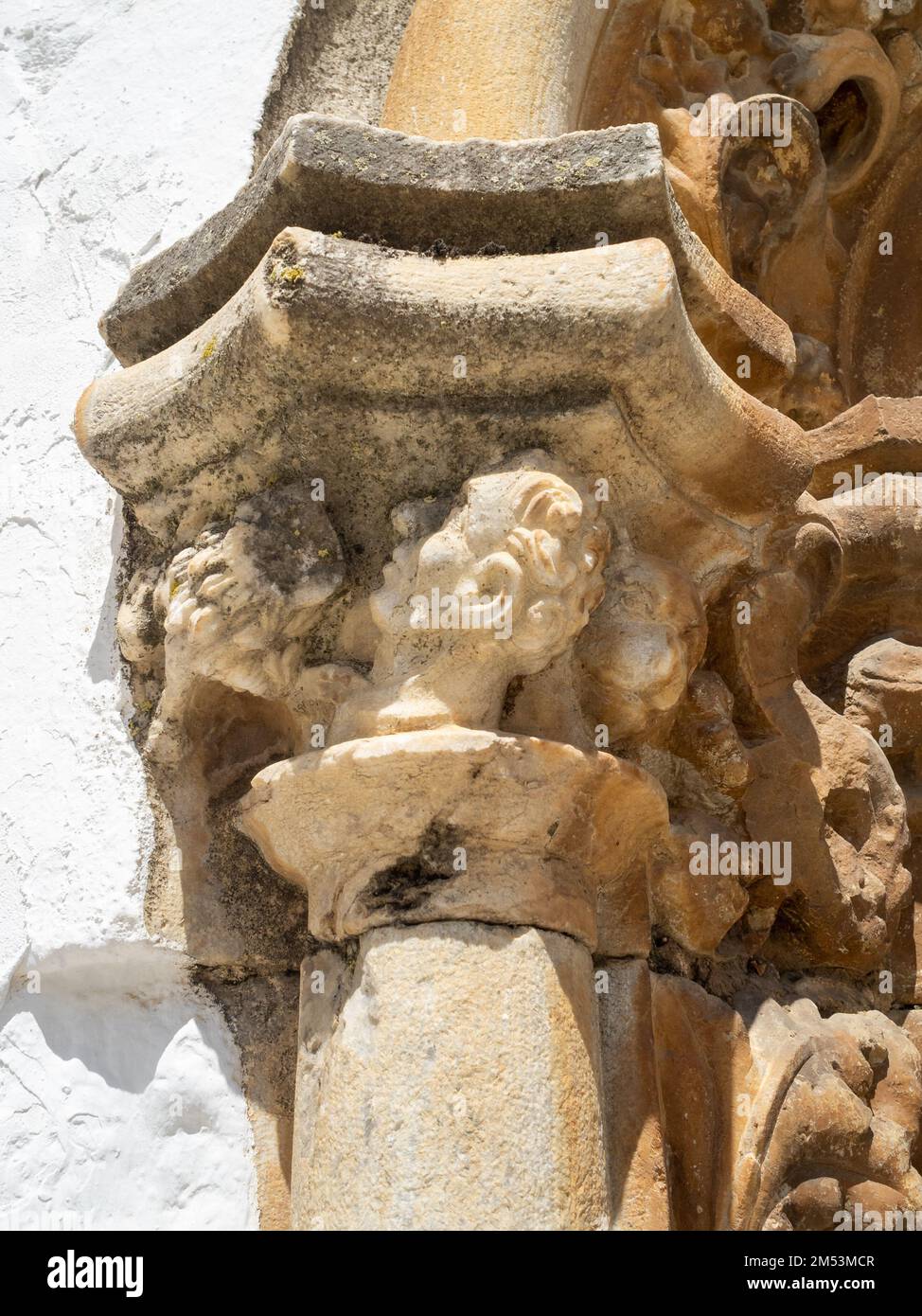 Carving detail of the Manueline Style side doorway of Santa Maria ...