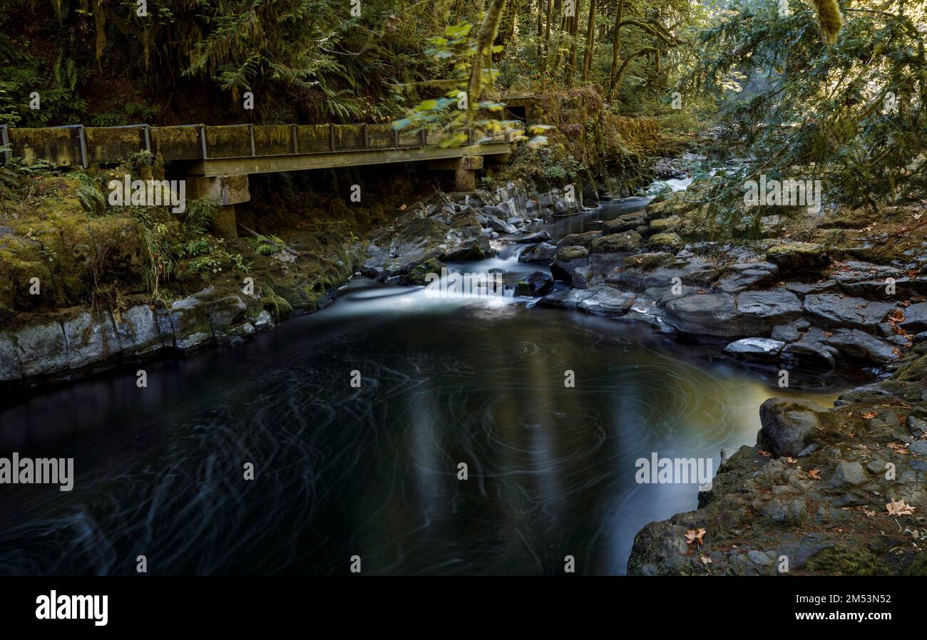 The Cedar Creek Washington - bubbles from the falls streaking the pool ...