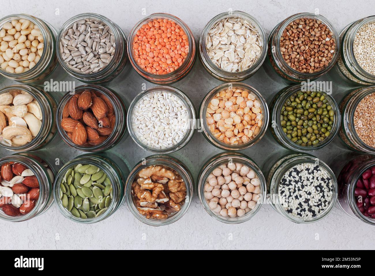 Vegan protein source. assortment of healthy vegetarian food. top view ...