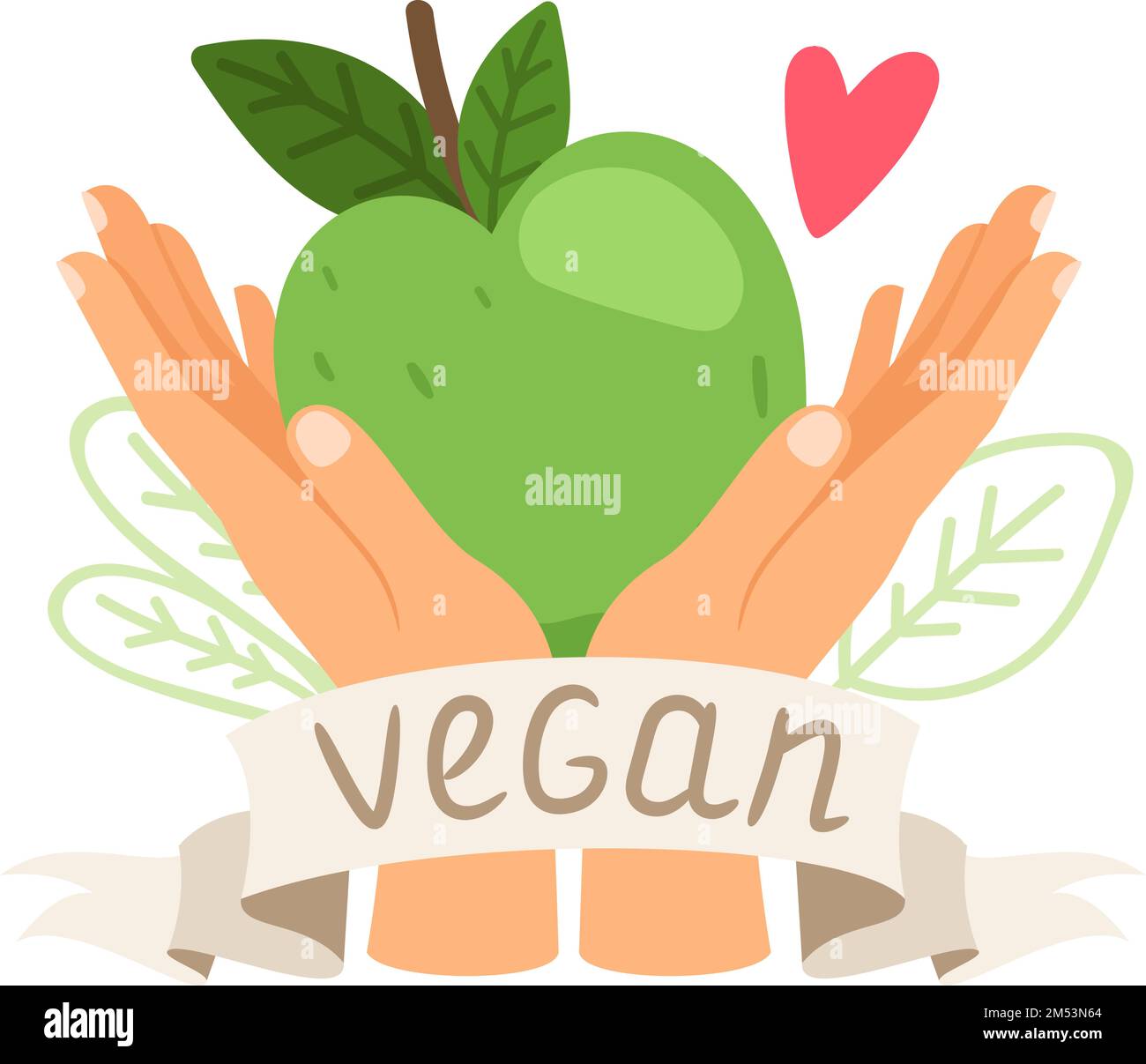 Vegan vector label icon with apple and hands. Template for packaging ...