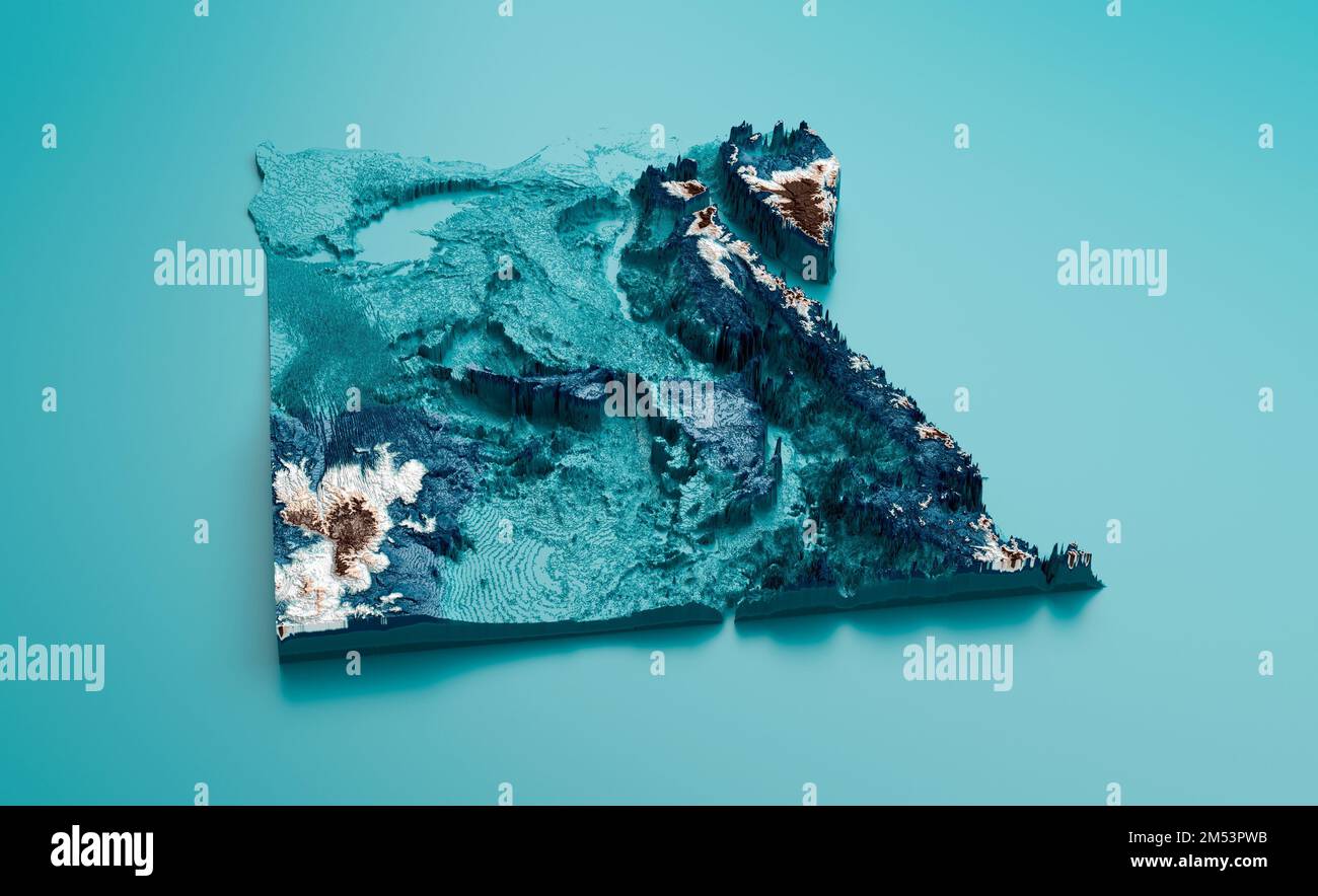 A Topographic Egypt Map Hypsometric Elevation tint Spectral Shaded ...