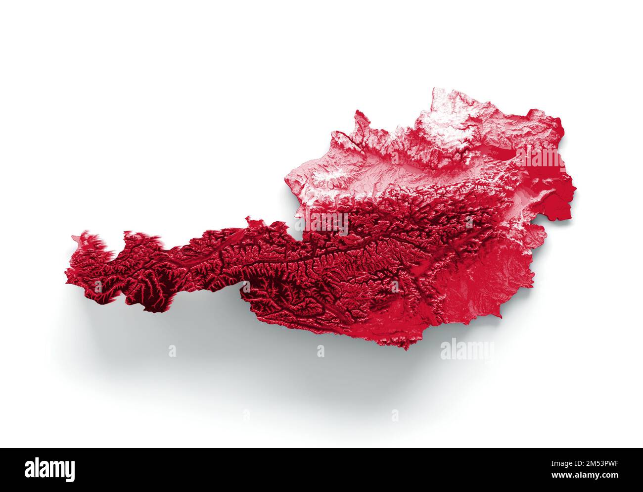 The Austria map with the flag Colors Red and yellow Shaded relief map ...