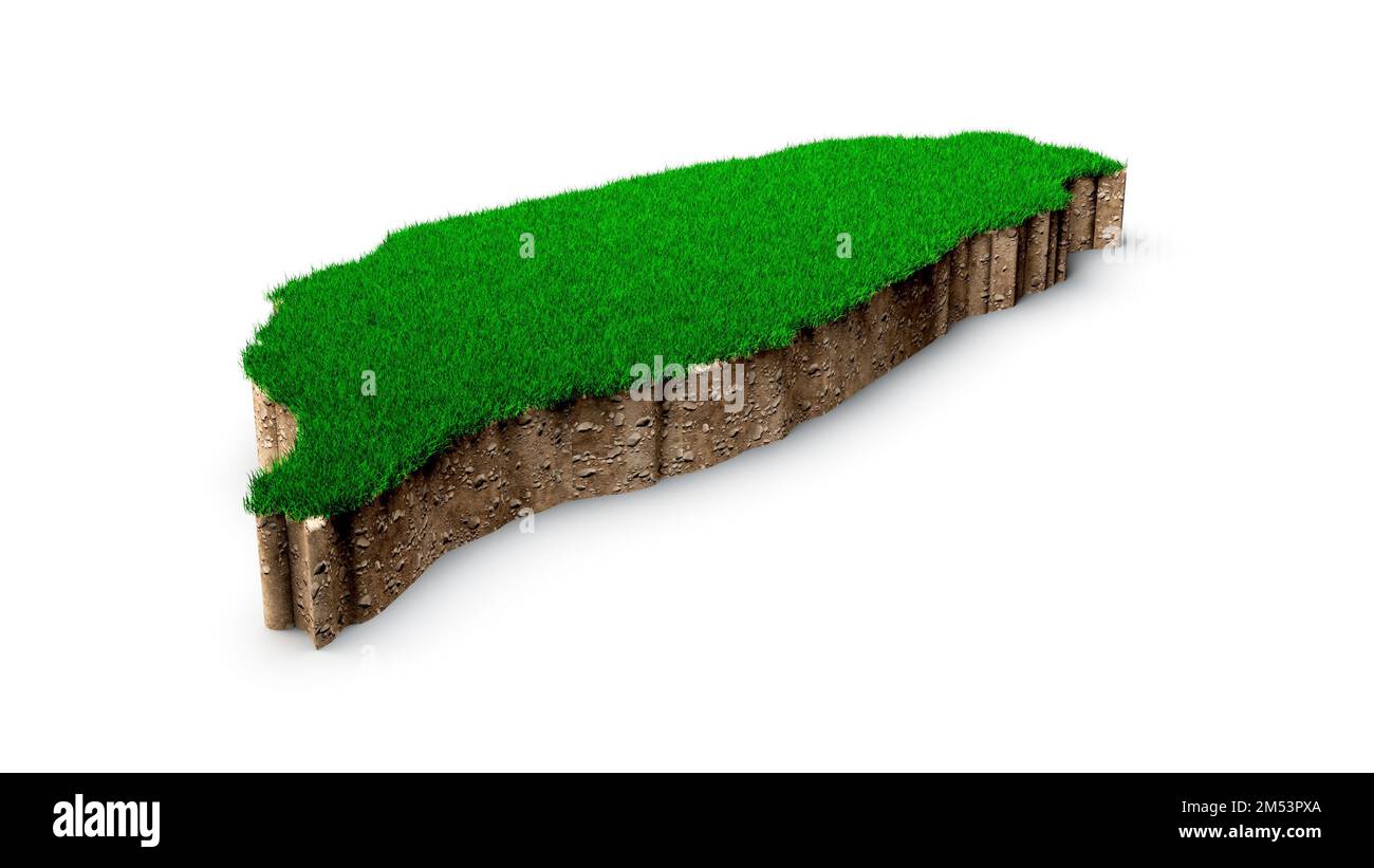 A Taiwan Map soil land geology cross section with green grass and Rock ...