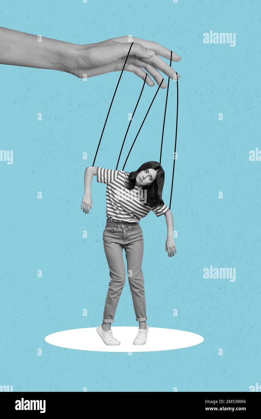 Creative Photo 3d Collage Artwork Poster Of Sad Upset Girl Hanging Rope