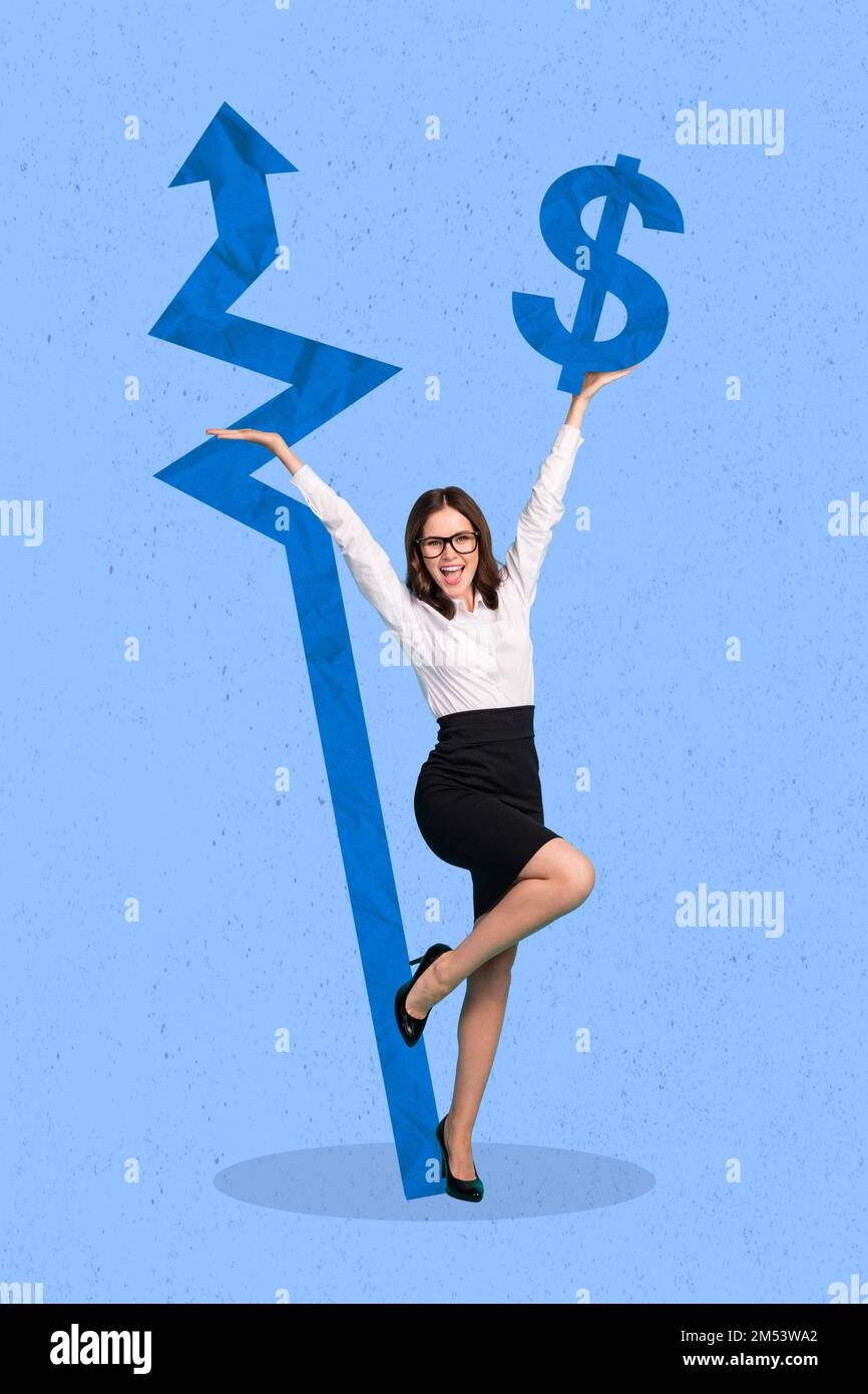 Creative photo 3d collage artwork poster picture of happy lady rejoice ...