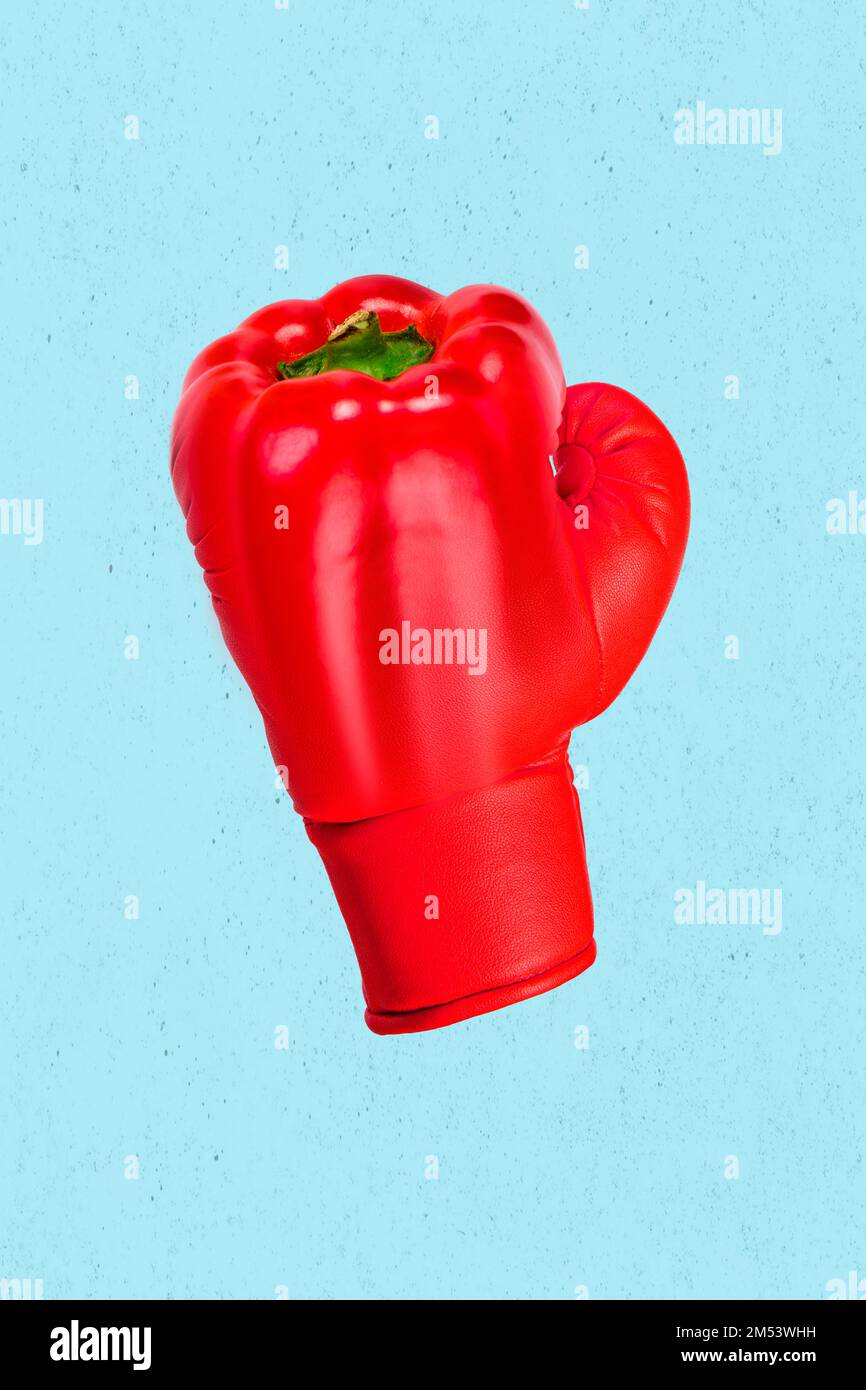 Creative abstract collage template graphics image of red pepper boxing ...