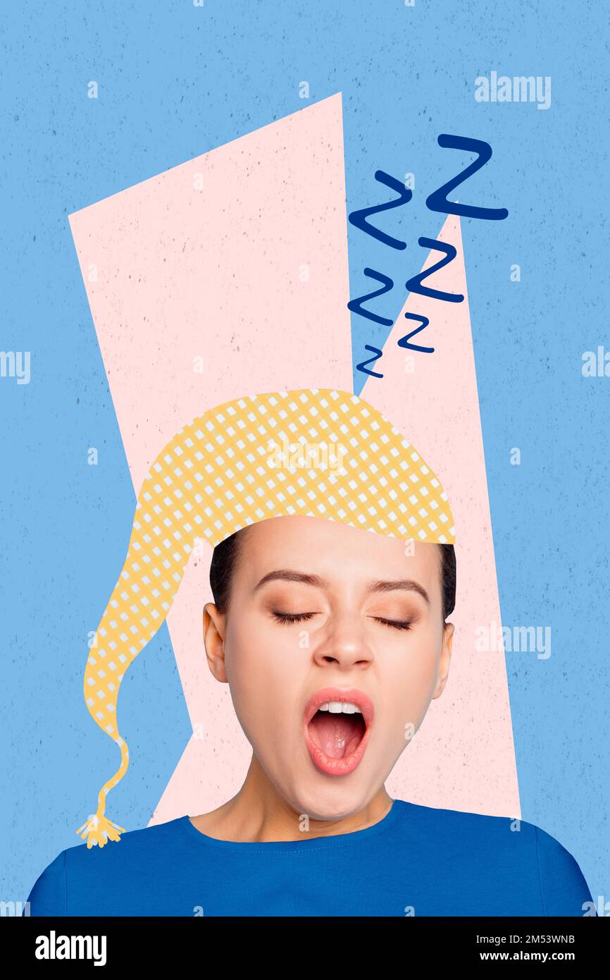 3d retro abstract creative artwork template collage of tired funny lady ...