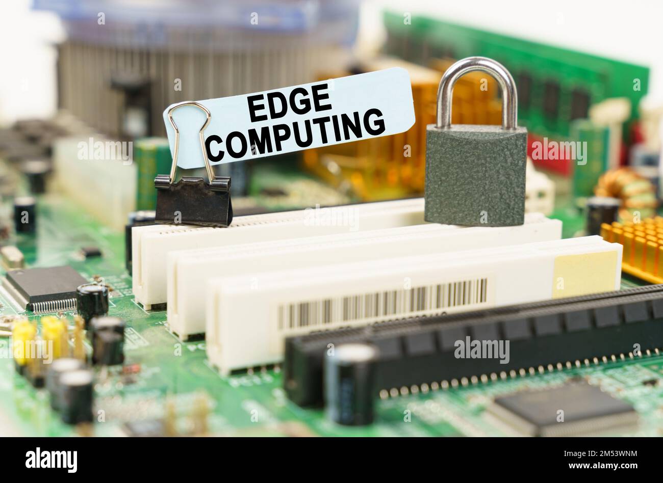 Computer security concept. There is a sticker on the motherboard that ...