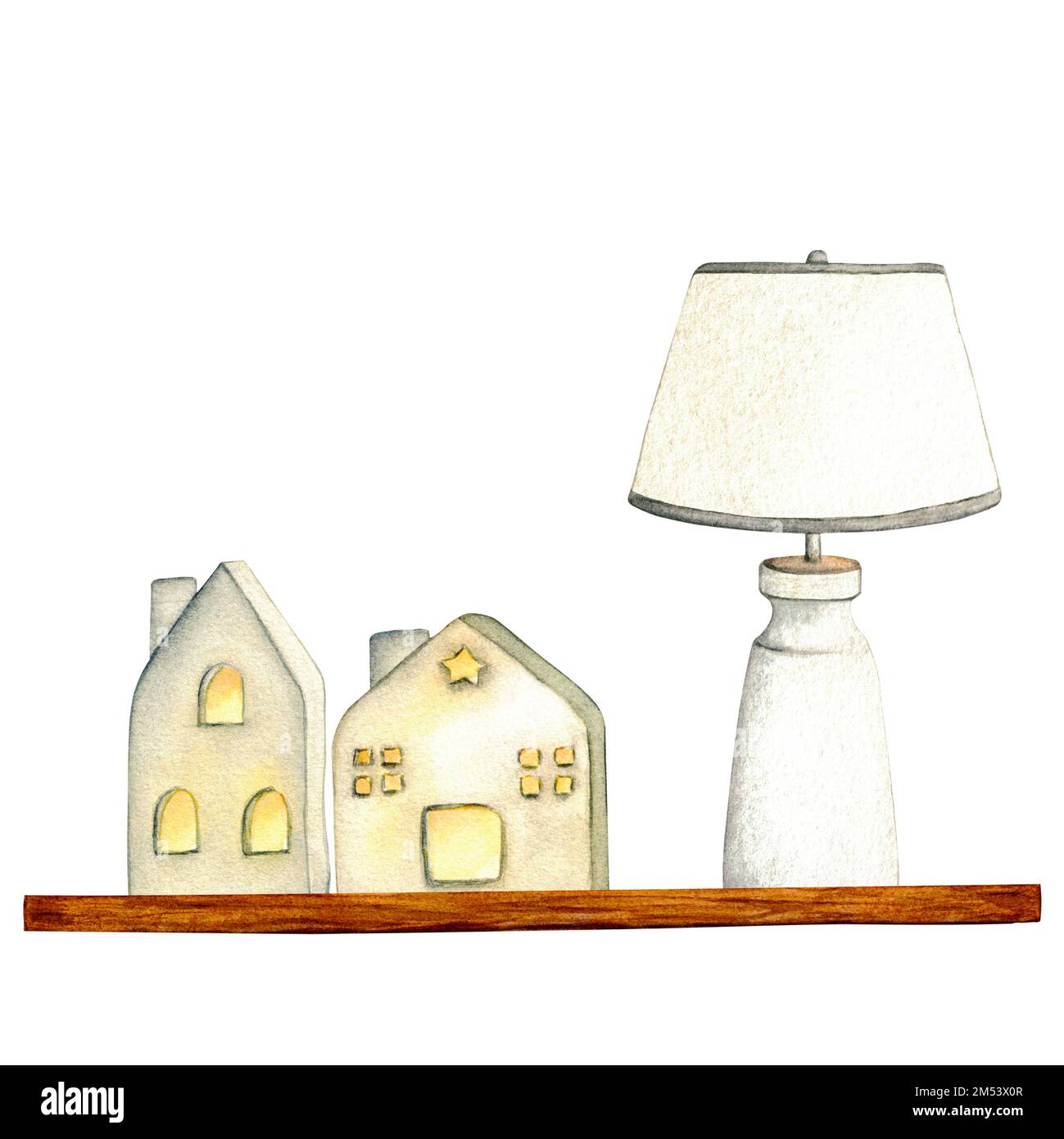 Ceramic house flashlight and electric lamp. Watercolor illustration ...