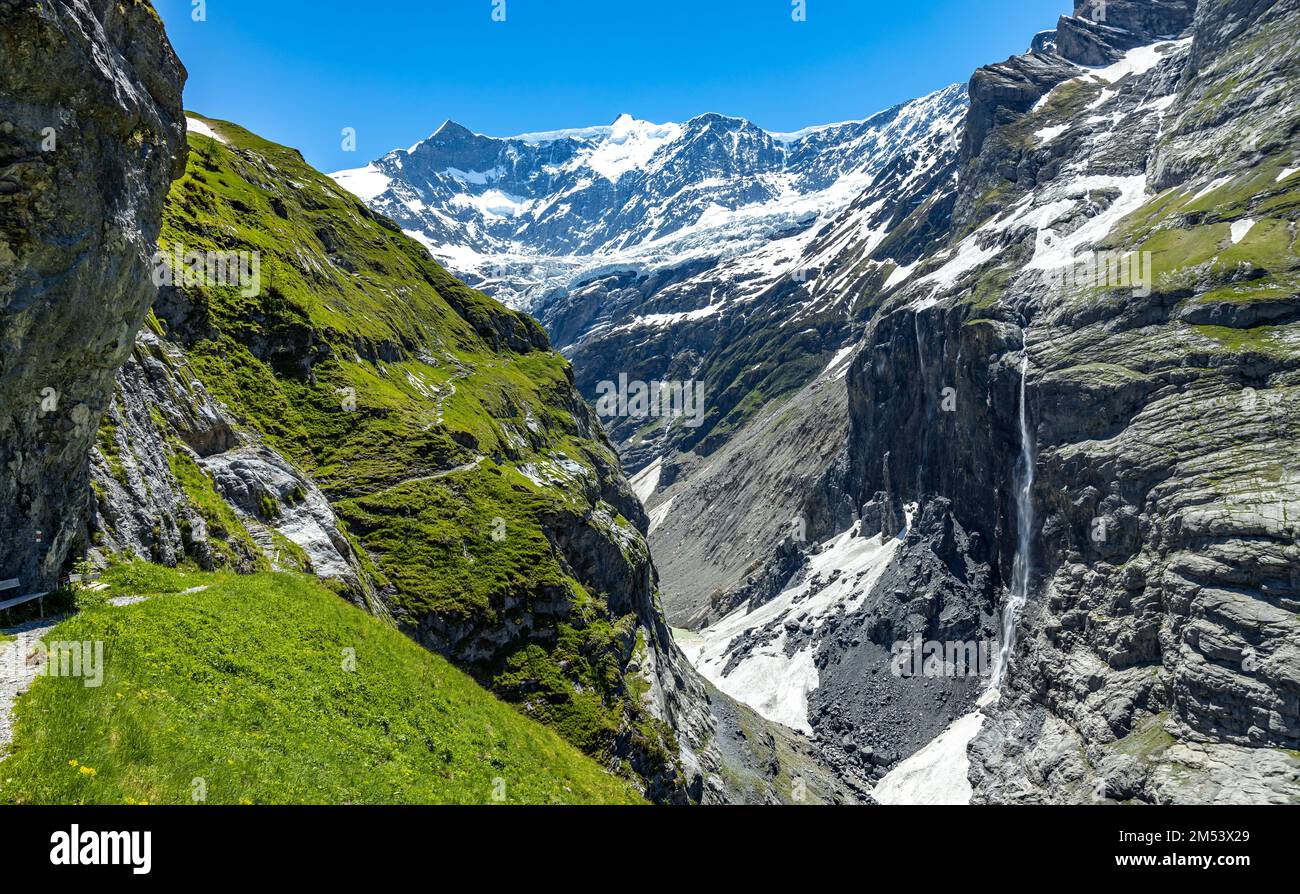 The rugged mountain peaks of Grindelwald with some of the heights ...