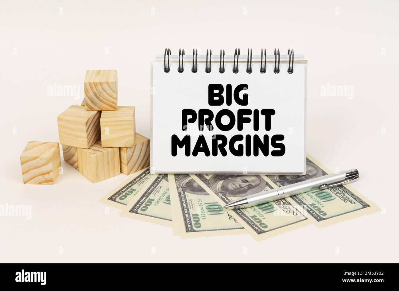 Business concept. On a white surface, cubes, dollars, a pen and a ...