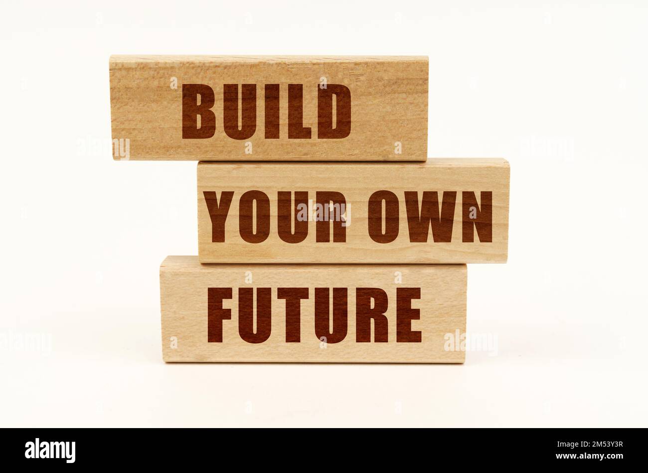 Business concept. On a white surface are wooden blocks with the ...