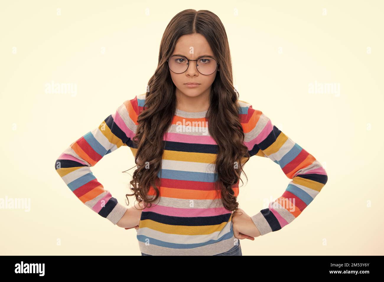 Childhood emotion anger and hate. Teenager girl frowning upset because ...