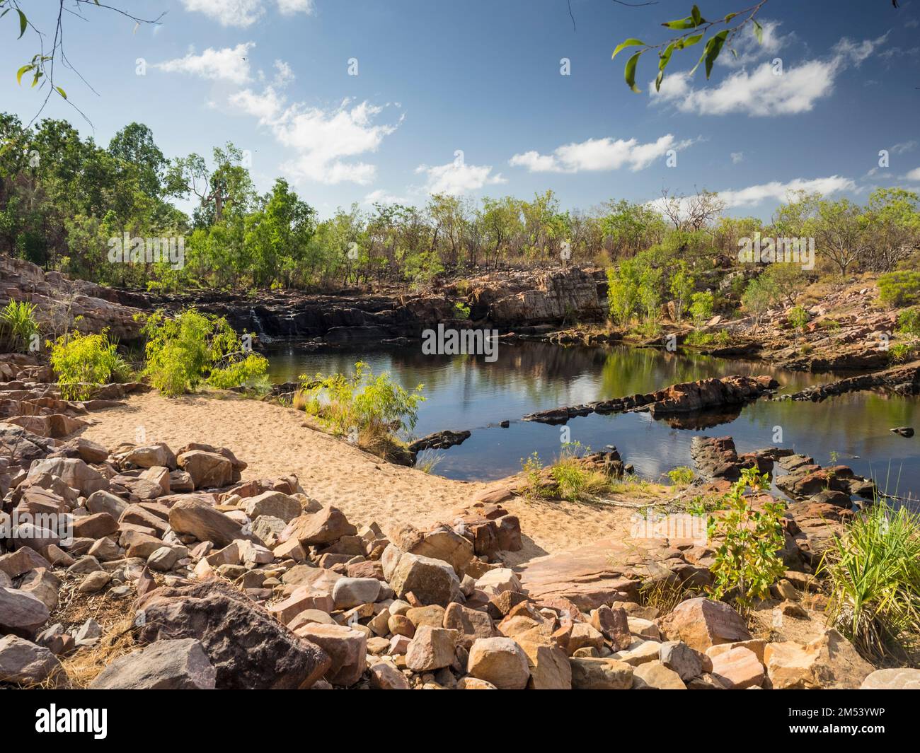 Sandy beach and rock hole at the head of Long Pool, Edith River (Leliyn ...