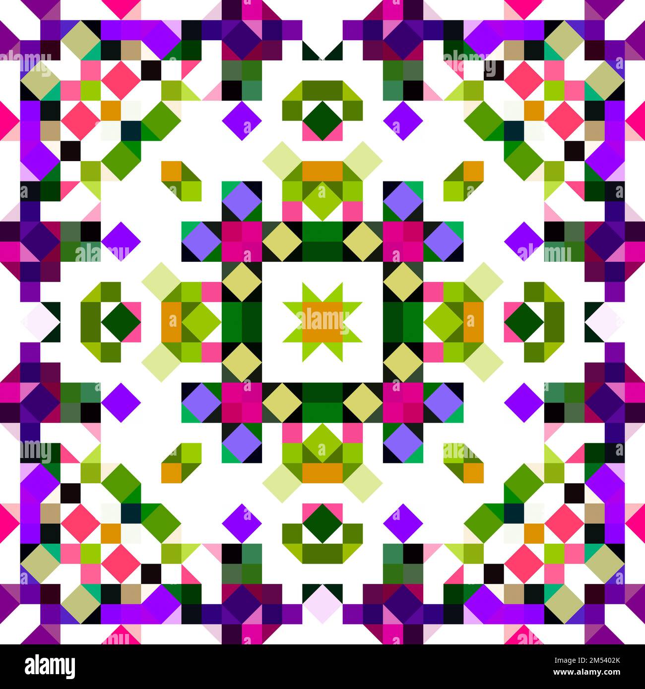 Retro geometric pixel pattern. Playful fun kaleidoscopic pink wallpaper ...