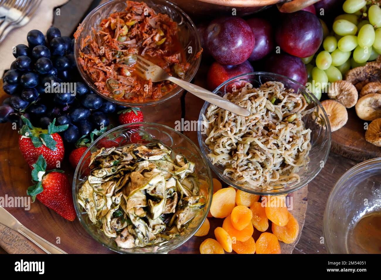 buffet served with various savory foods at a party - snacks board ...