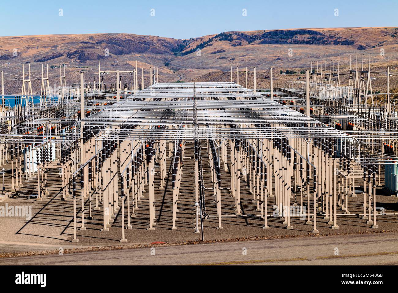 Electrical transmission field; Grand Coulee hydroelectric dam; largest ...