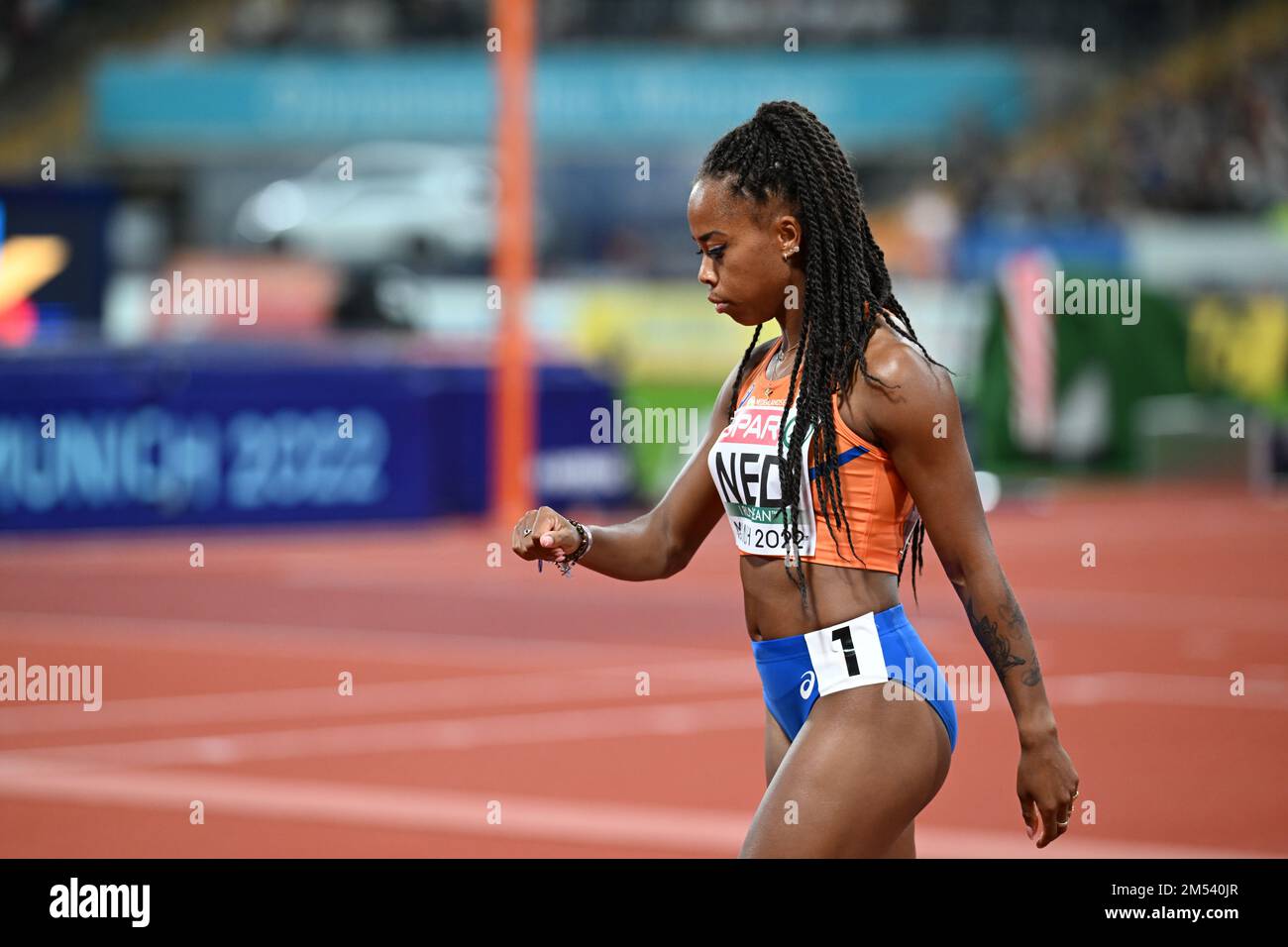 Women's 4x100 relay race, Jamile Samuel waiting at the start of the ...