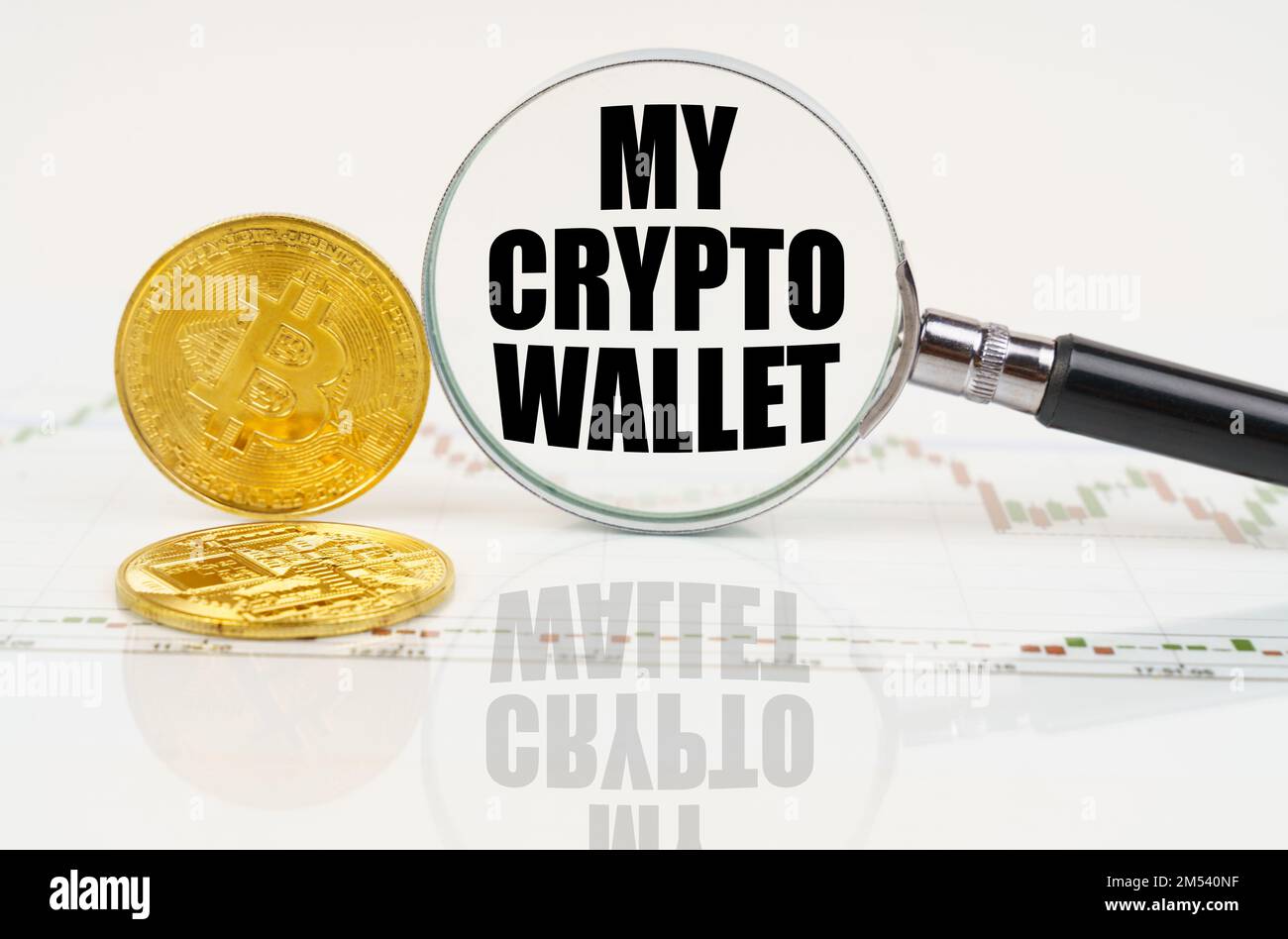 Business and technology concept. There are bitcoins on the chart and ...