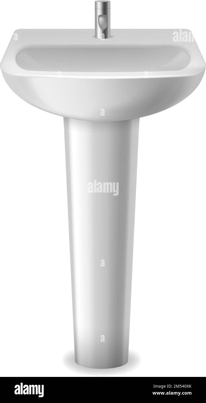 Realistic wash sink. 3d bathroom object. Ceramic white washbasin and ...