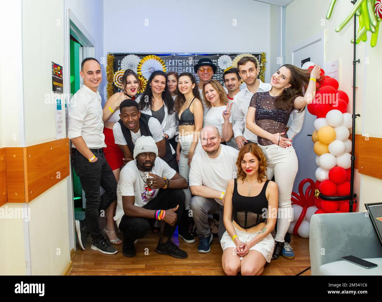 12-24-2022 Moscow Russia. Portrait of group with Afro-Russian teachers ...