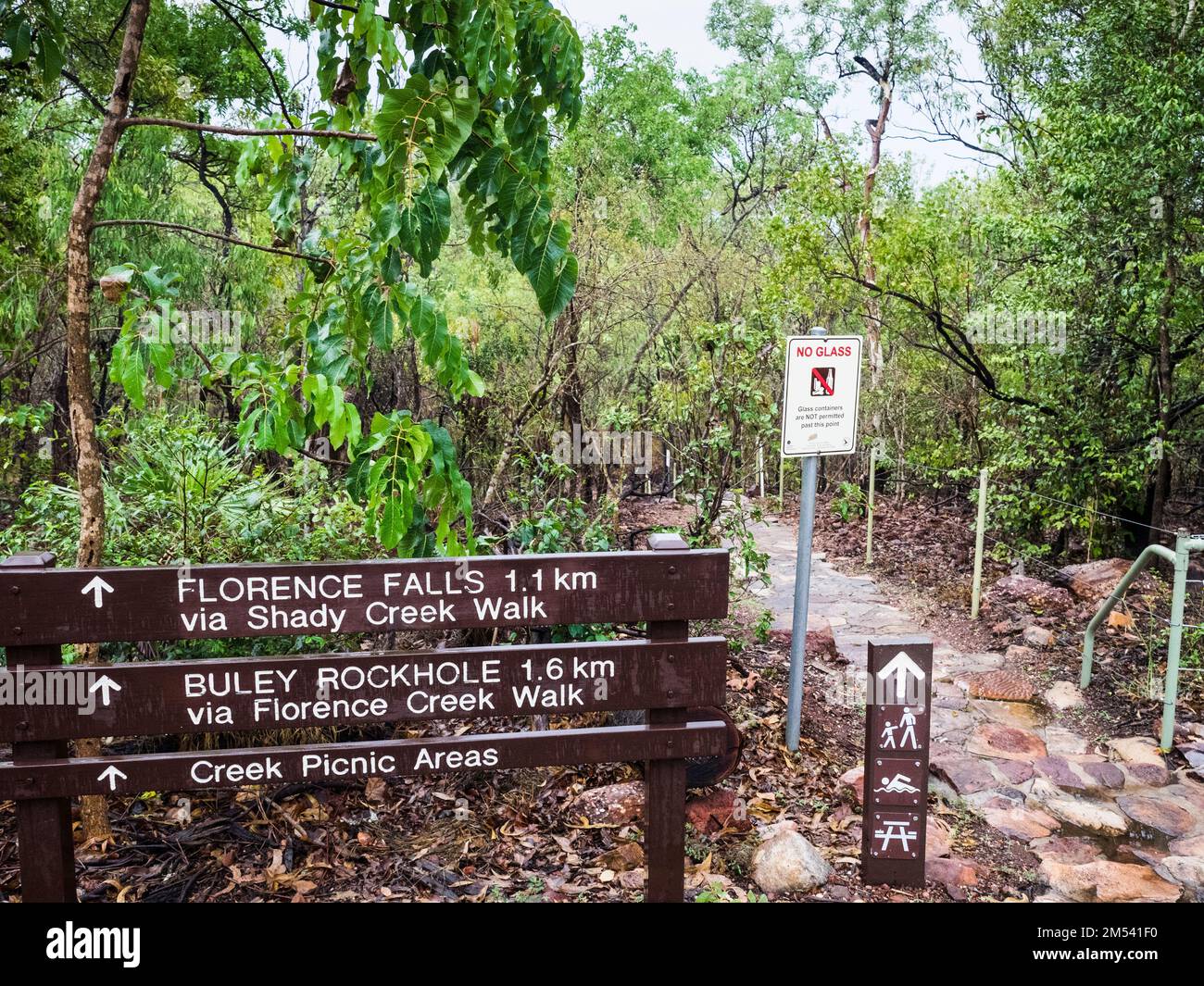 Destination signpost with walking times, Florence Falls, Litchfield ...